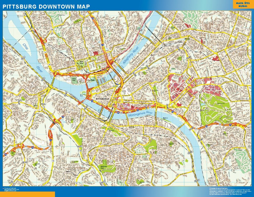 Mapa Pittsburg downtown magnético enmarcado para imanes grande | Mapas ...