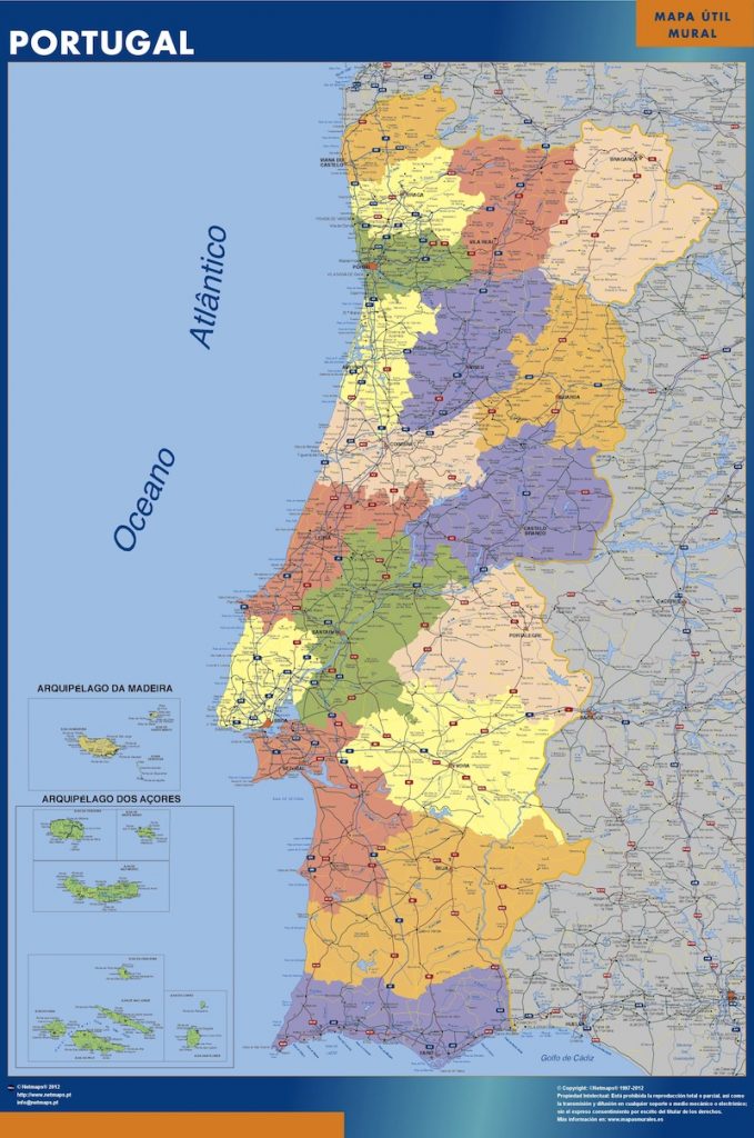 Mapa Portugal centro carreteras grande | Mapas murales de España y el Mundo